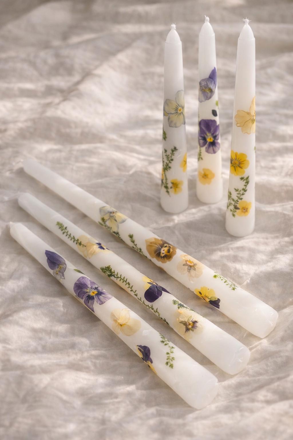 Pressed Wildflower Taper Candles, Botanical Home Decor, Set of 3 - Etsy