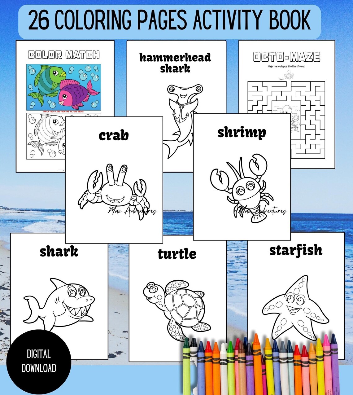 Coloring Pages Activity Book: Color Page Ocean Animals, Coloring ...