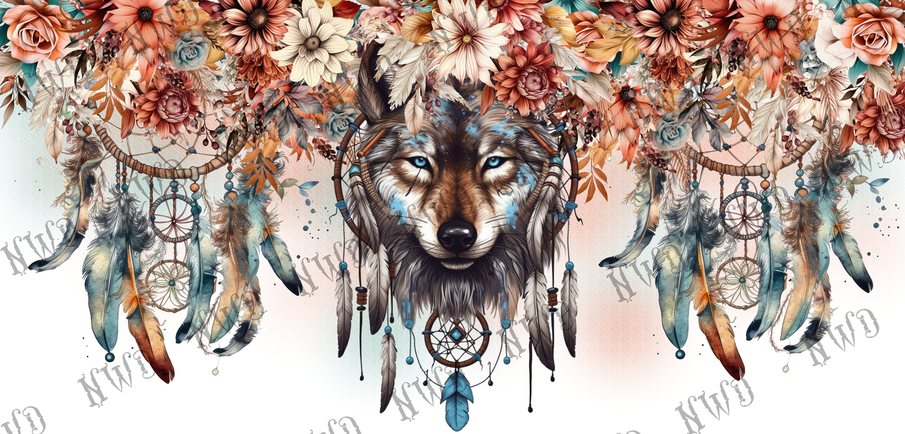 40 Oz Quencher Boho Wolf Tumbler Wrap - Etsy