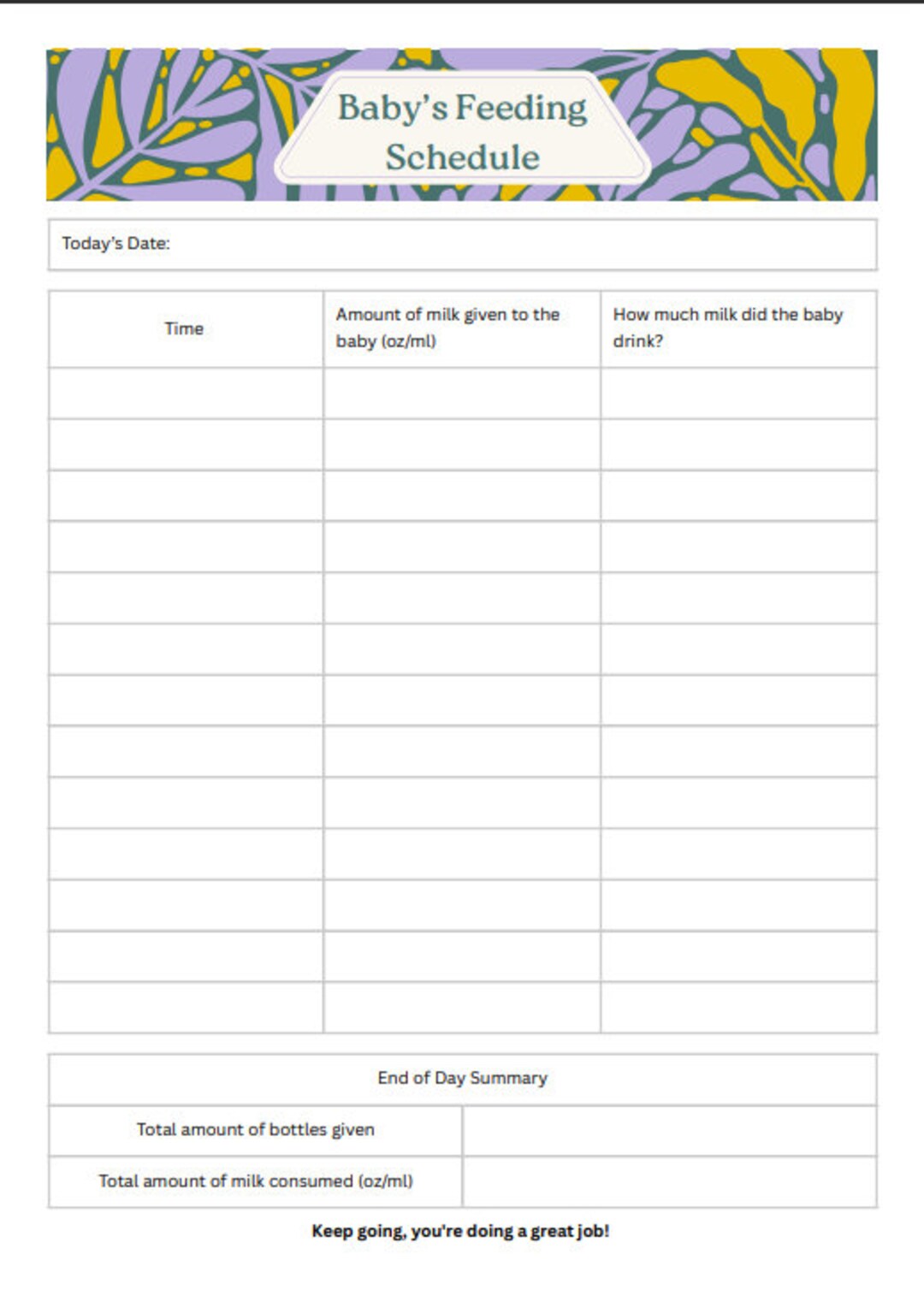 Baby's Feeding Schedule Printable Organizer - Etsy