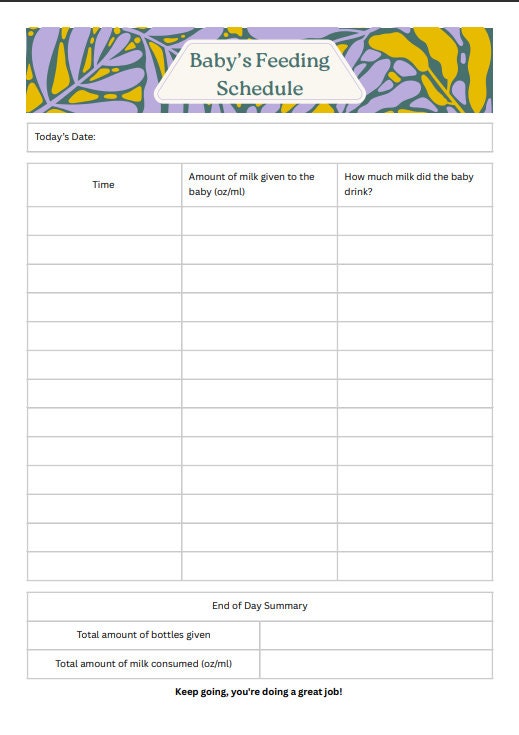 Baby's Feeding Schedule Printable Organizer - Etsy