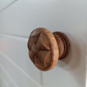 Carved Wooden Knob Handles, Oak Wooden Knobs, Round Handles, Cabinet Knobs, Beech Knobs, Vintage ...