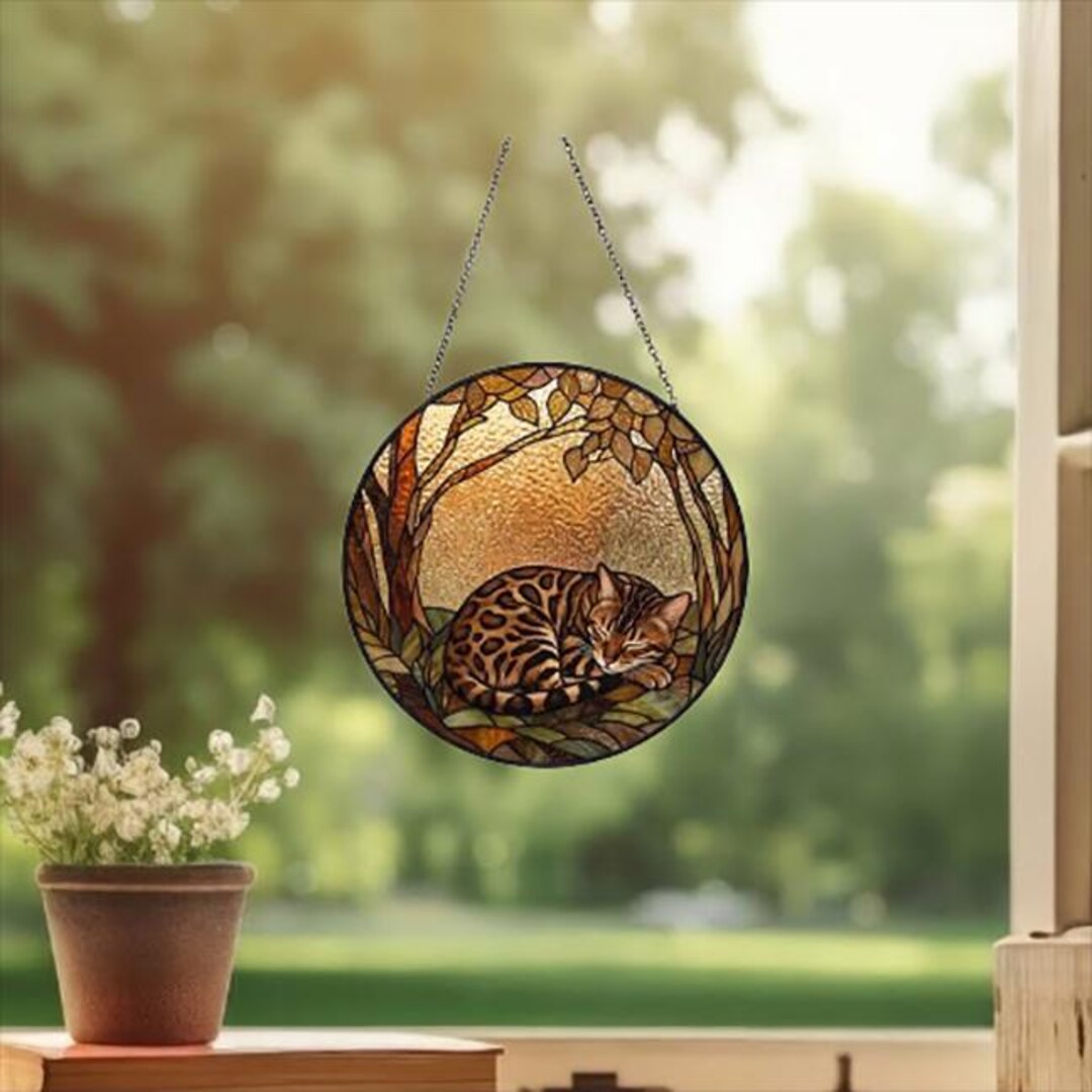 Bengal Cat Sleeping Stained Glass Suncatcher: Cat Lover Gift - Etsy