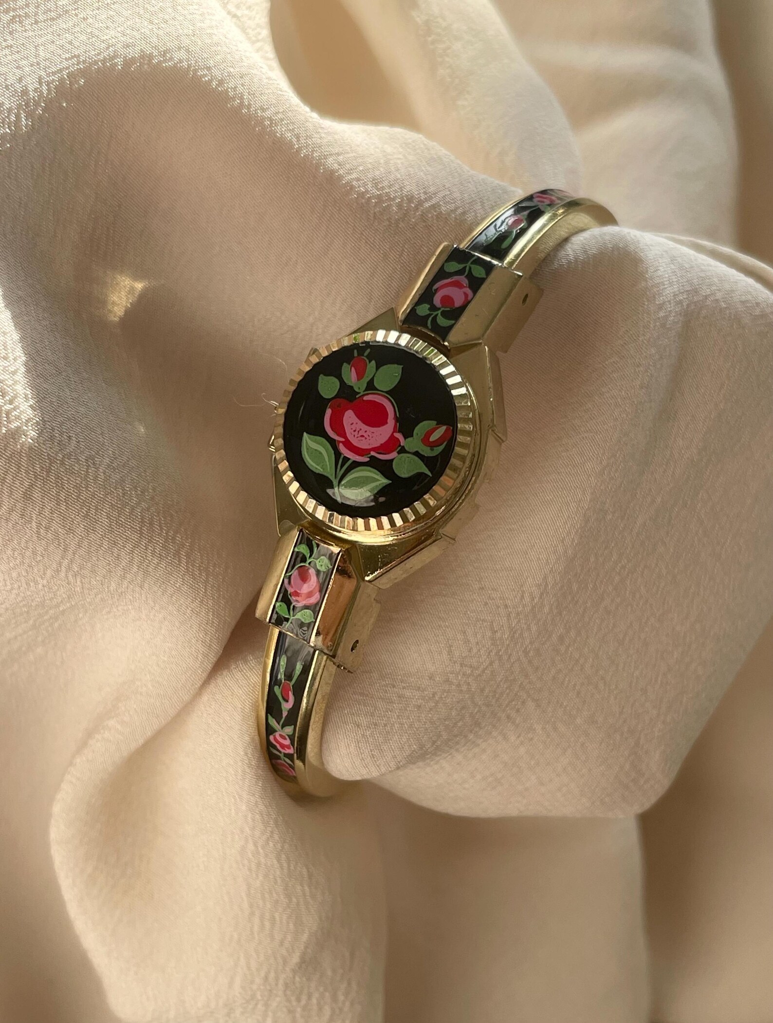 Vintage 1960s Ladies Hidden Dial Gold Plated Enamel Personalized Photo ...