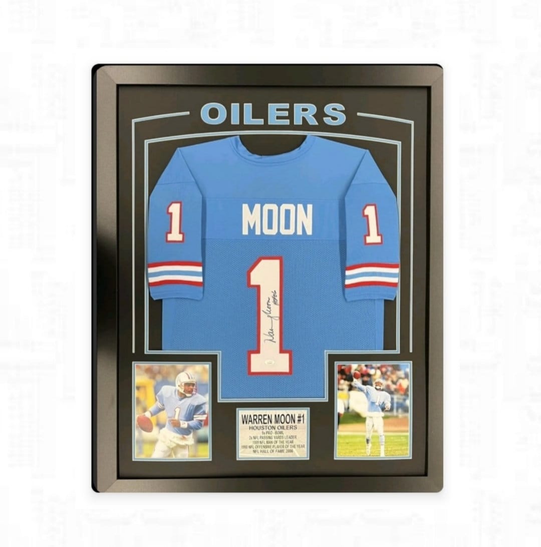 Warren Moon Signed & Framed Houston Oilers XL Jersey Beckett COA 34"x43 ...