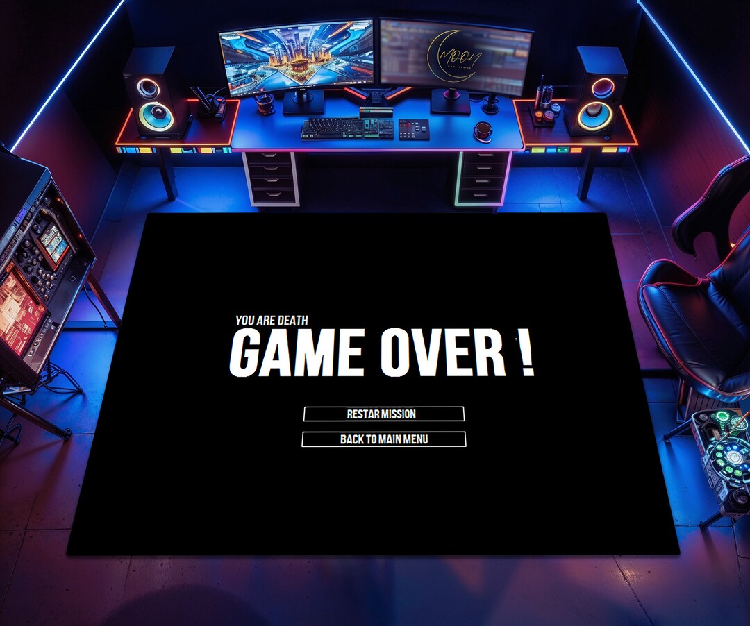 Game Over Rug, Gaming Room Carpet, Game Over Print Rug, Game Over Text ...