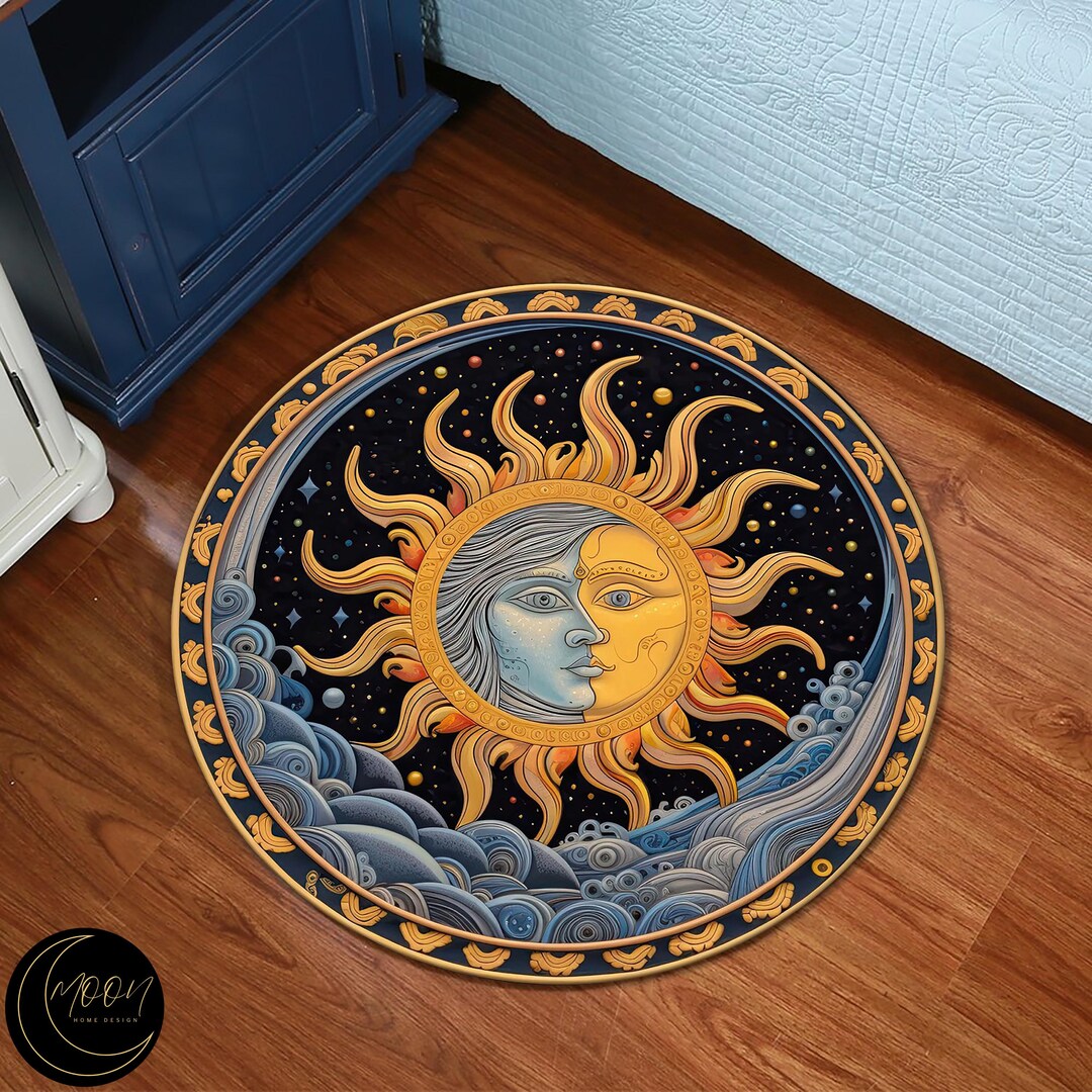 Sun and Moon Round Rug, Crescent Design Rug, Sun Design Rug, Moon Decor ...