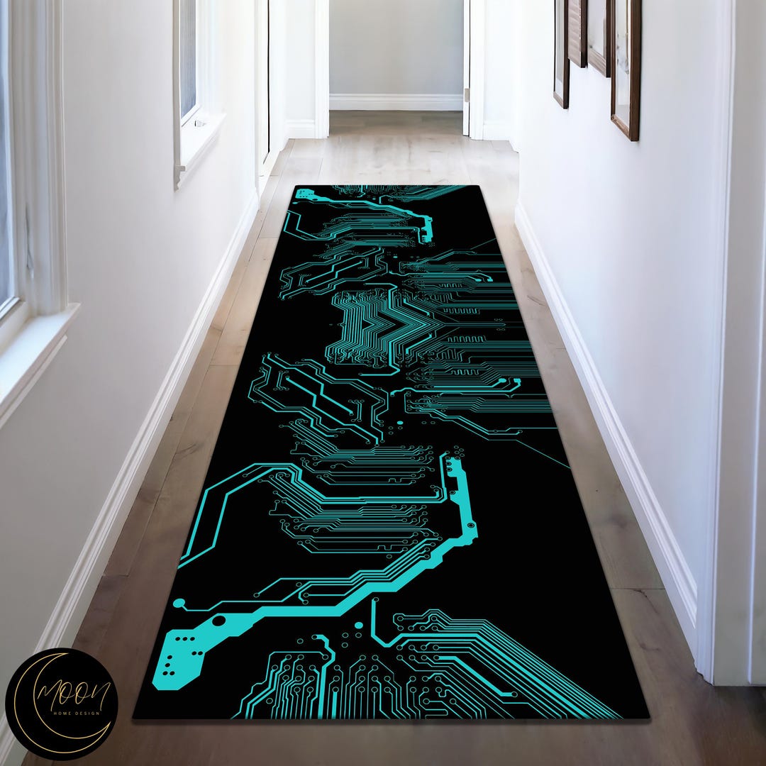 Neon Mainboard Pattern Runner Rug: Gamer Room Decor - Etsy
