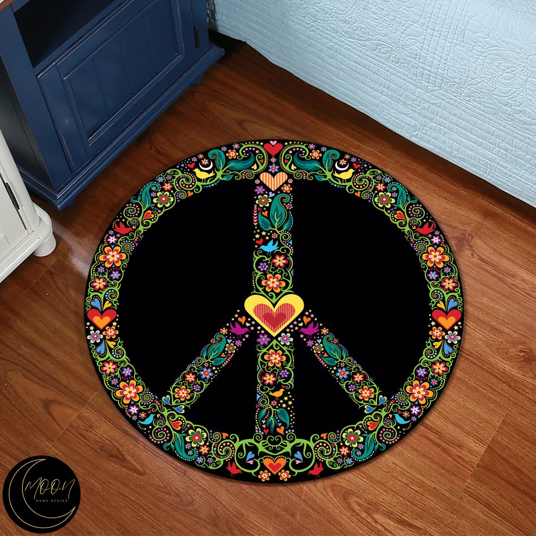 Peace Sign Rug, Round Rug, Rainbow Rug, Hippie Design Rug, Peace ...