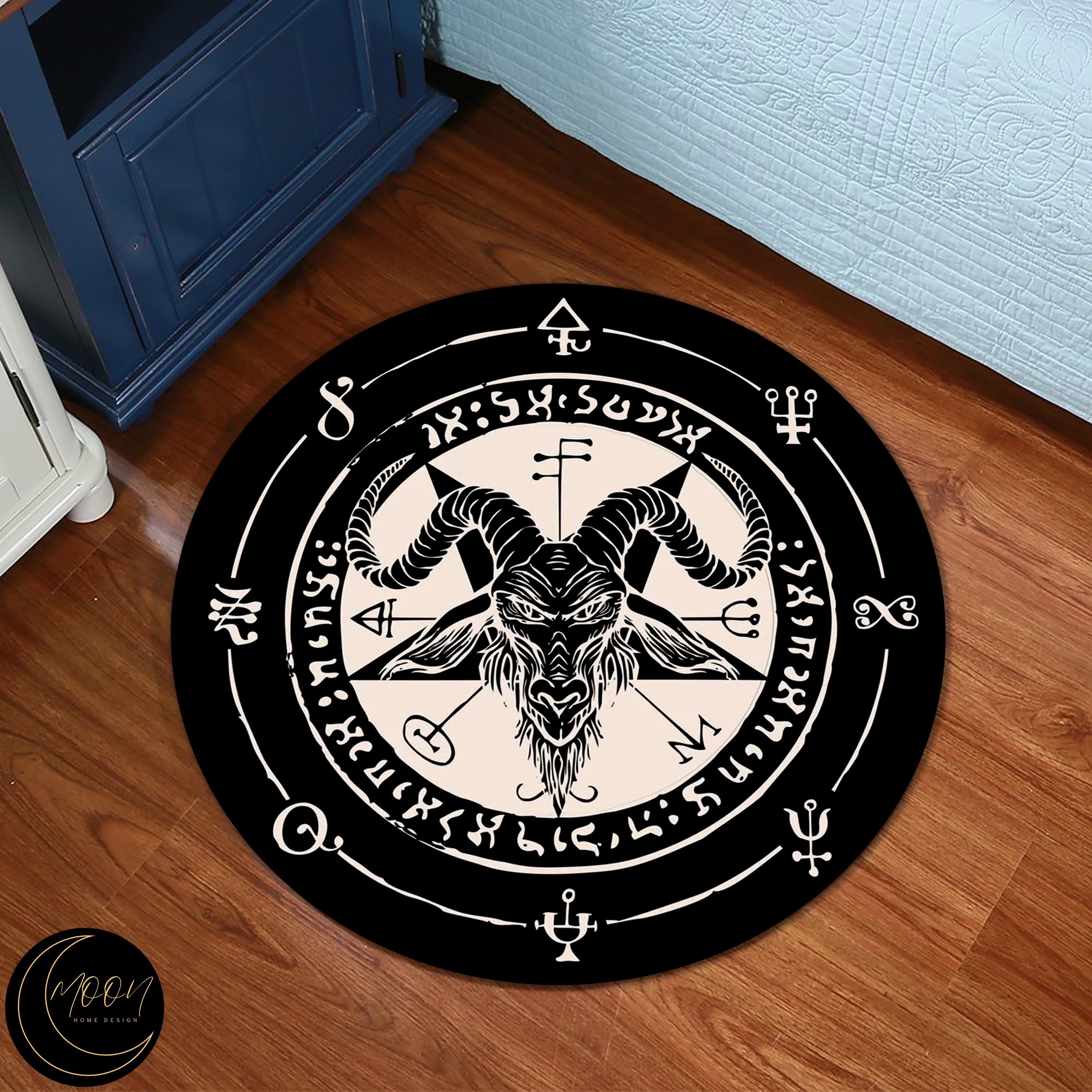 Baphomet Round Rug: Satanic Pentagram, Horror Devil Decor - Etsy