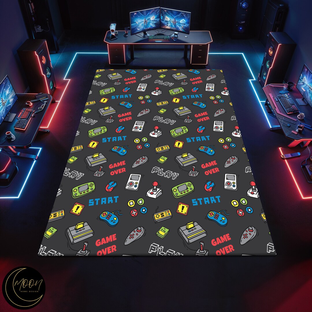 Retro Game Controller Rug, Joystick Arcade Carpet, Game Room Carpet ...
