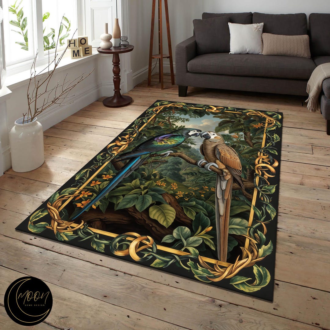 Woodland Parrot Cottagecore Rug, Forest Spirit Parrot Rug, Mystick ...