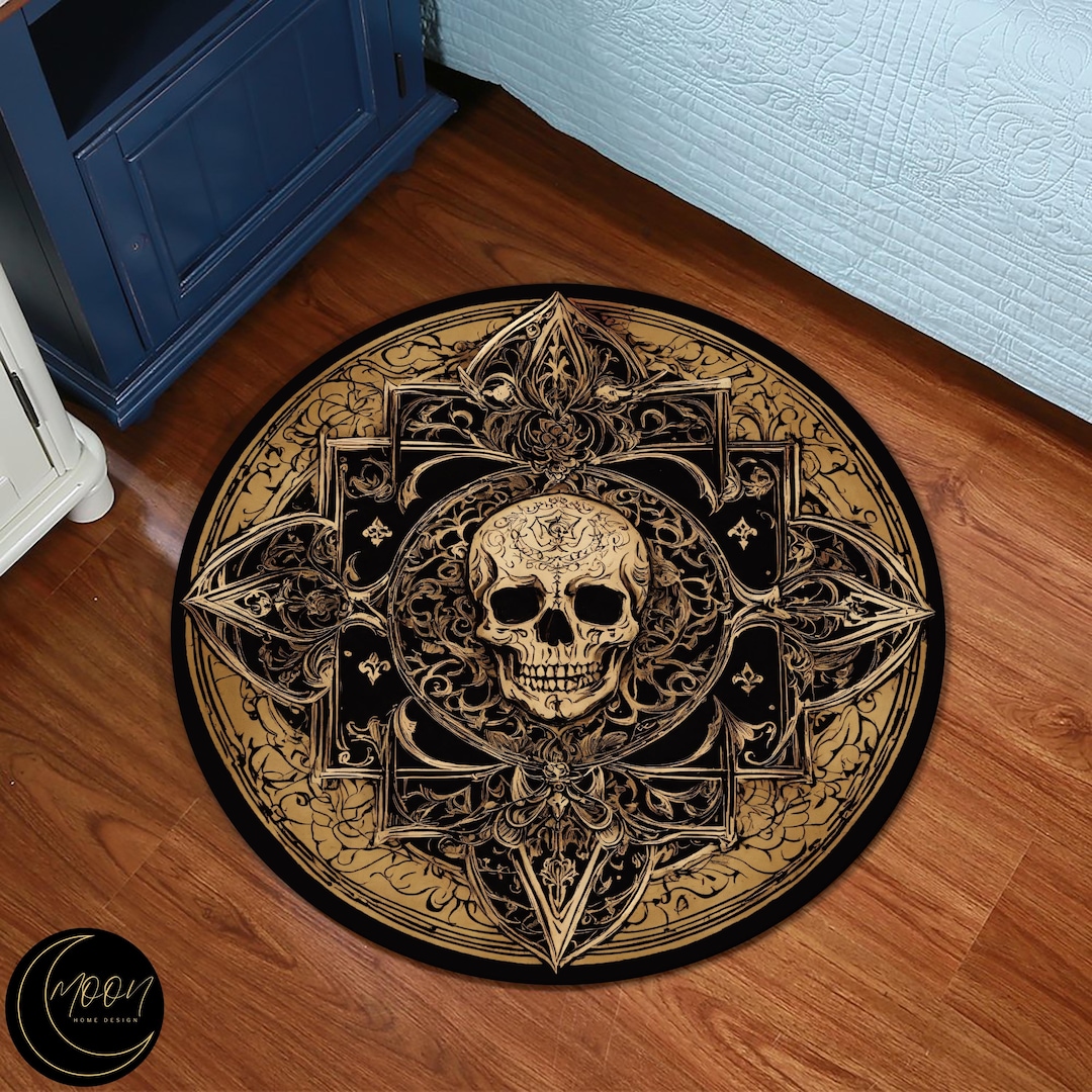 Skull Round Rug, Dark Skull Rug, Horror Round Rug, Skull Design Rug ...