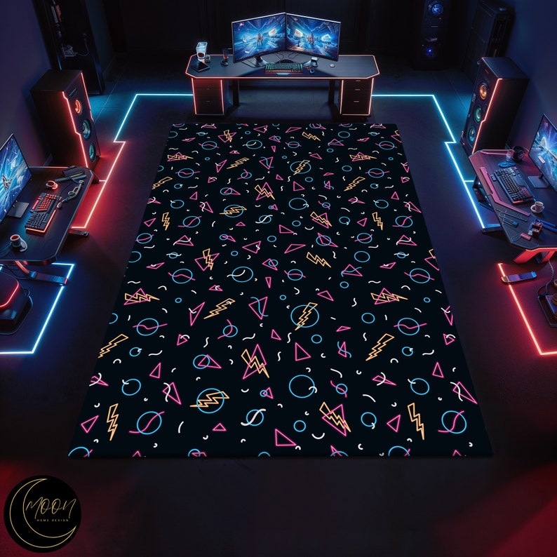 Neon Arcade Game Room Rug: Colorful Patterned Carpet - Etsy