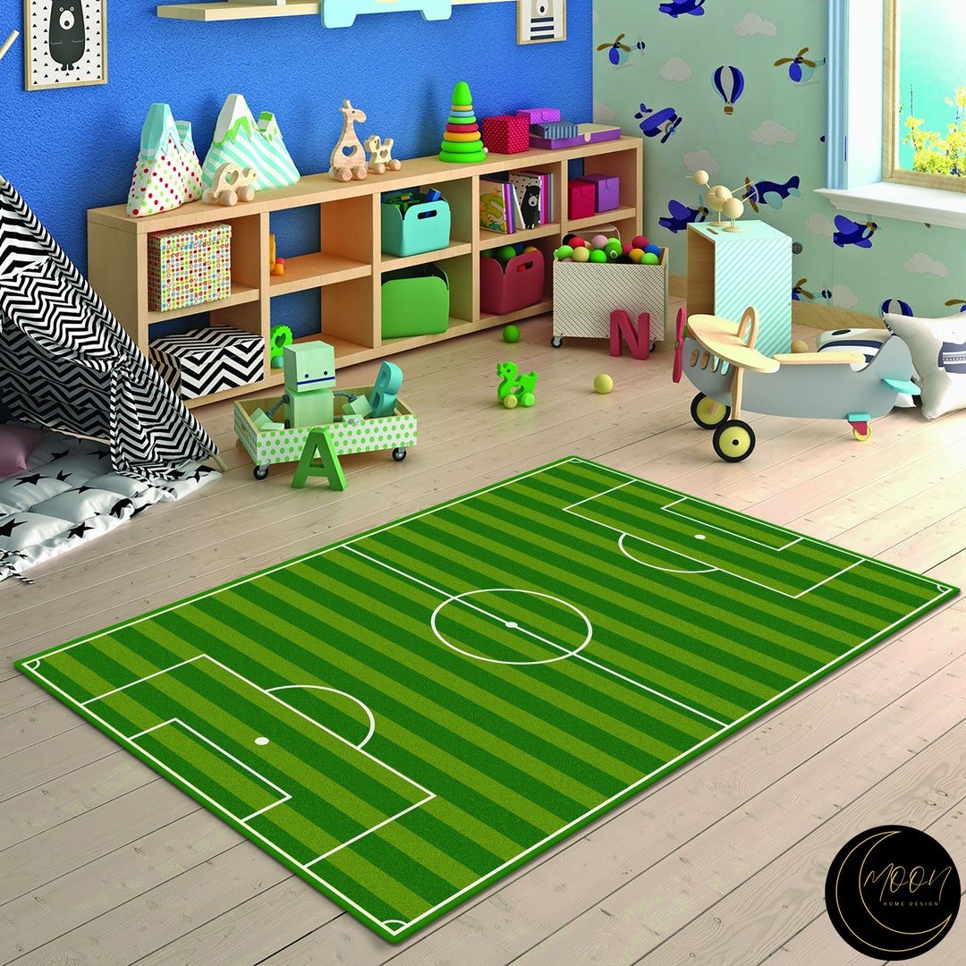 Soccer Field Kids Rug: Green Sport Theme, Non-slip Washable Carpet - Etsy