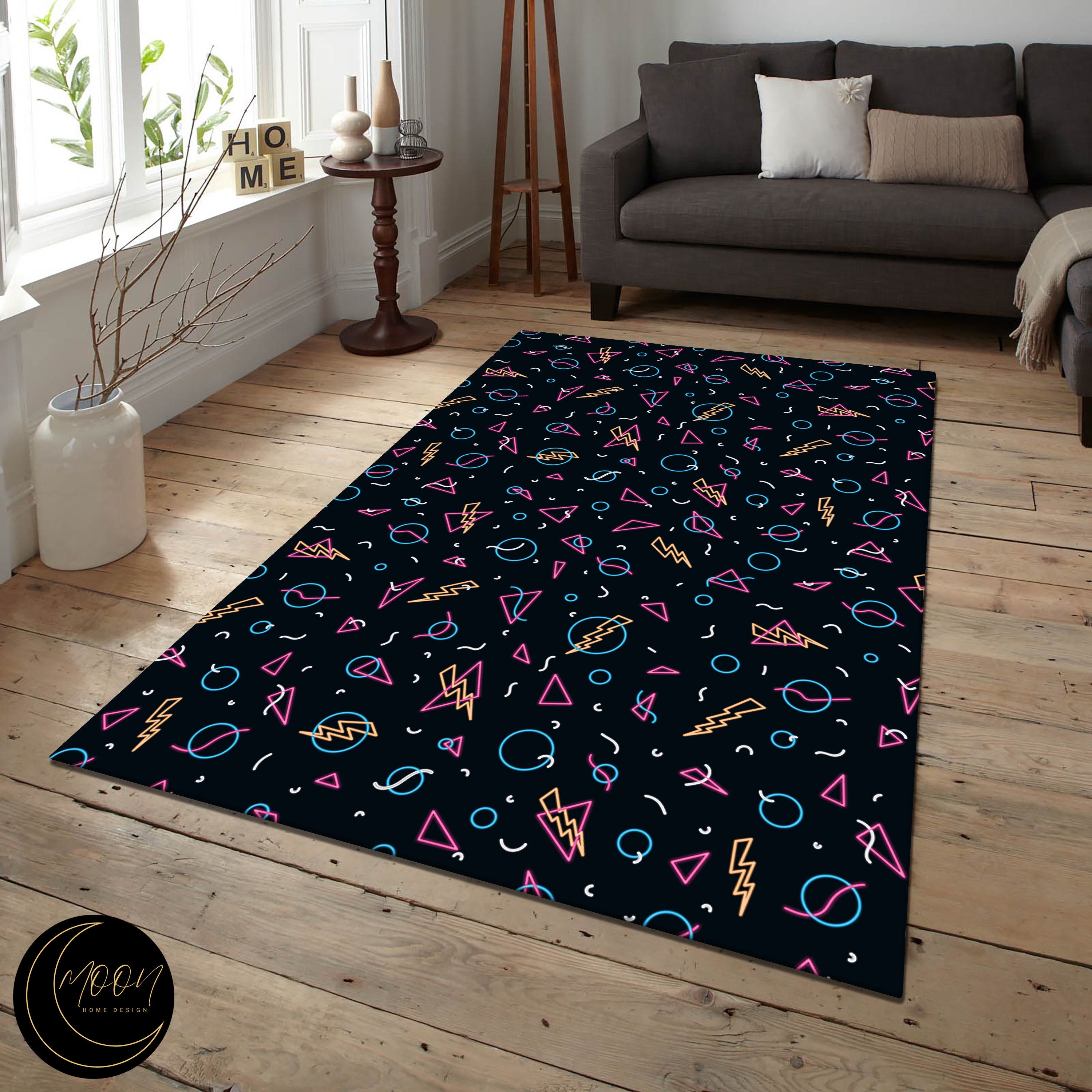 Neon Arcade Game Room Rug: Colorful Patterned Carpet - Etsy
