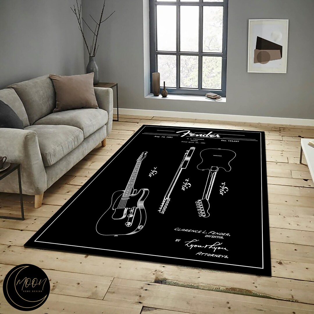 Electric Guitar Patent Carpet, Music Theme Rug, Guitar Rug, Musician ...