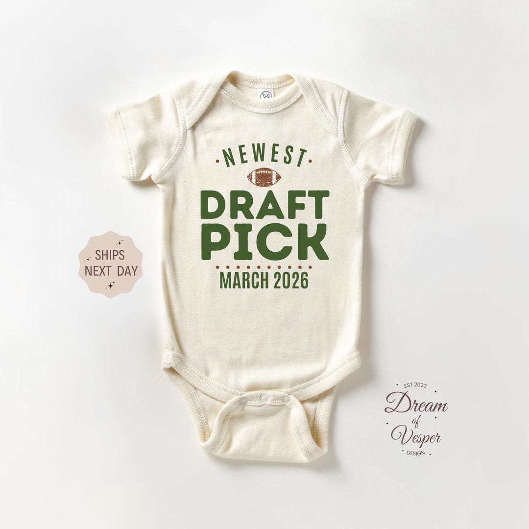 Personalized American Football Baby Announcement Outfit, Newest Draft ...