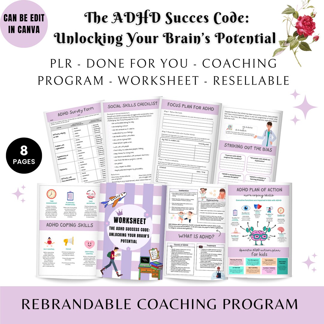 ADHD Worksheet, PLR Workbook, PLR Life Coaching, Wellness Coach ...