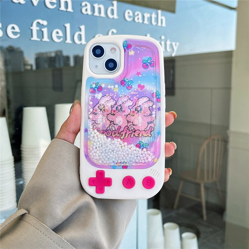 Japan Cartoon Cute 3D Rabbit Quicksand Pearl Case for iPhone 14 13 12 ...
