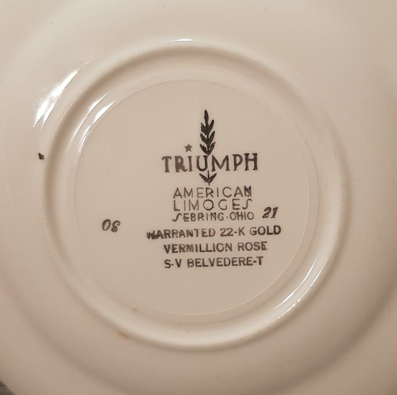 Triumph American Limoges Vermillion Rose 22K Gold Vintage Dinnerware ...