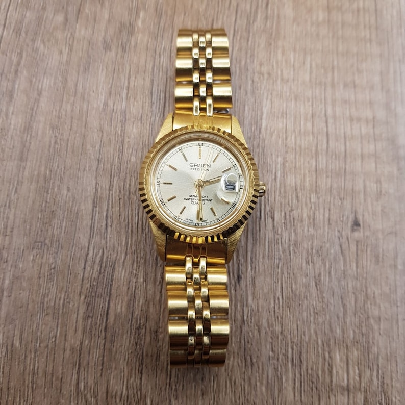 Gruen Precision President Day Quartz Vintage Ladies Wrist Watch Working ...