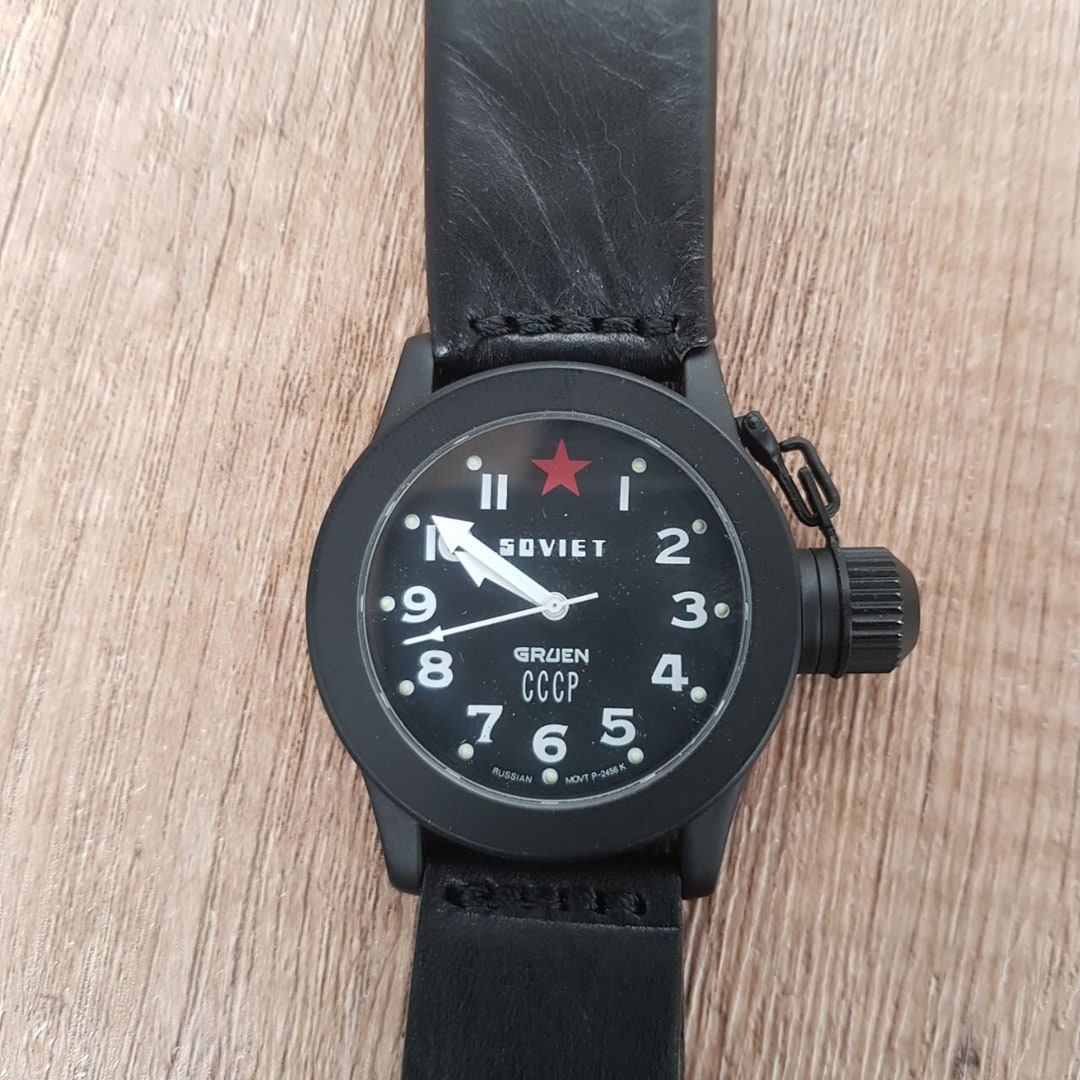 Gruen Soviet Russian CCCP Black Dial Quartz Men's Watch With Original ...