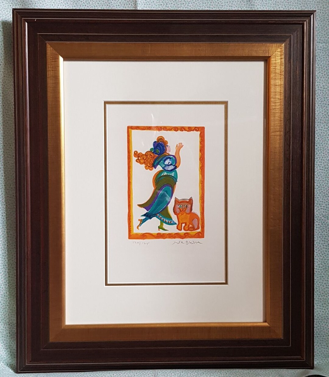 Judith Bledsoe Signed and Numbered Framed Lithograph on Paper Lady With ...