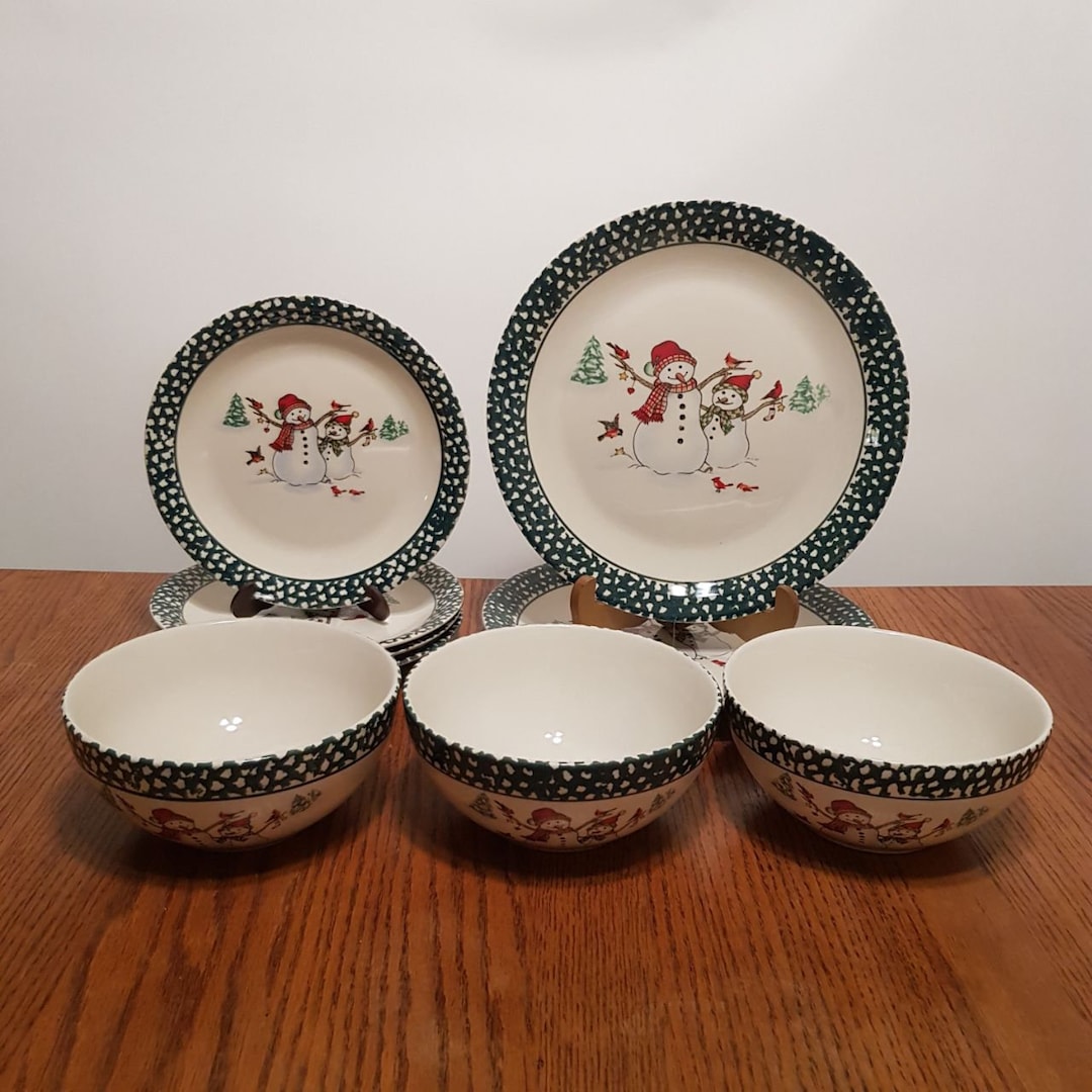Thomson Pottery China Snowman Green Dinnerware Set - Etsy