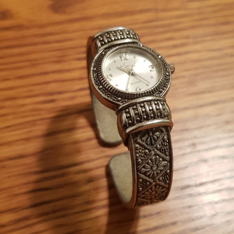 Kim Rogers Ladies Quartz Vintage Watch With Embossed Silver-tone Cuff ...