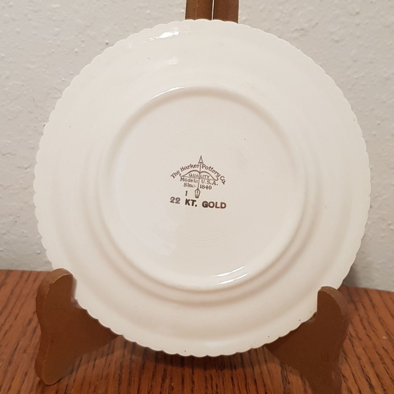 Harker Pottery Co. Vintage Dessert Plate Since 1840 22KT Gold Made in ...