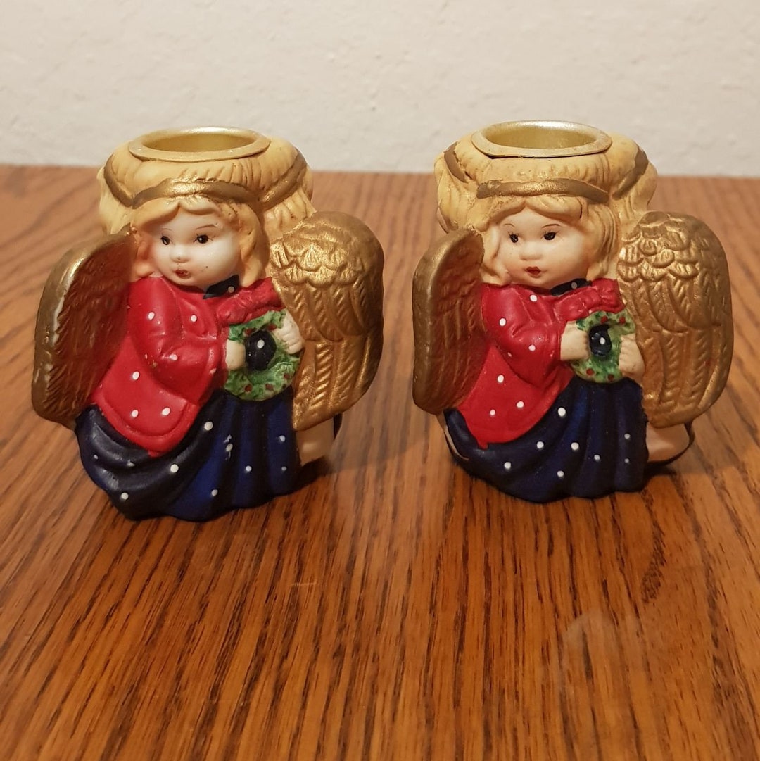 Triple Angel Set of 2 Vintage Porcelain Candle Holders - Etsy
