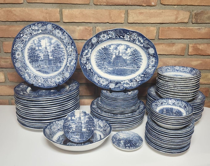 Liberty Blue Historical Colonial Scenes Staffordshire Ironstone England ...