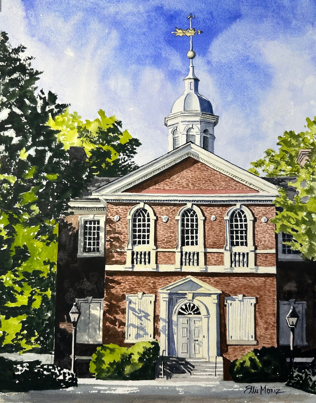Carpenter’s Hall Historic, Philadelphia Painting. Matted Watercolor ...