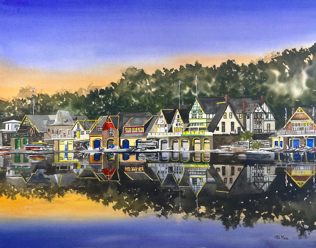 Philly Boathouse Row at Sunset Matted Watercolor Print. Philadelphia ...