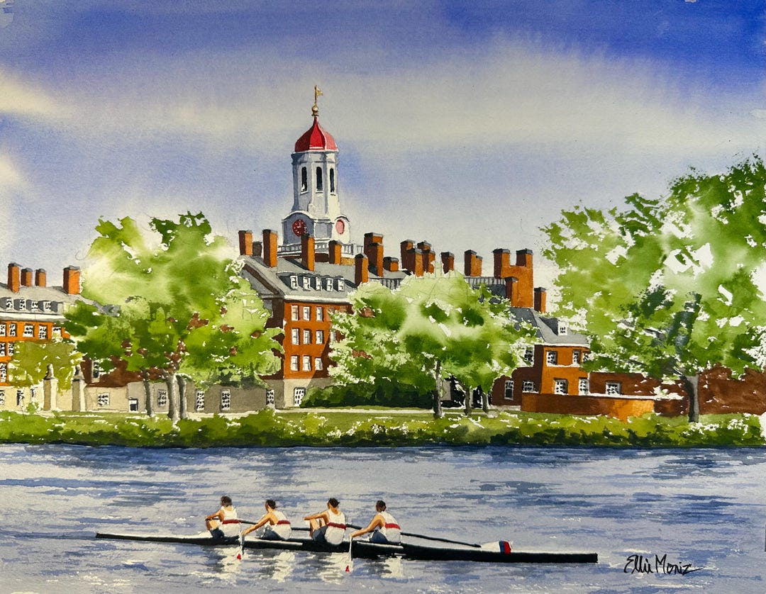 Harvard University Watercolor Painting: Head of the Charles Matted ...
