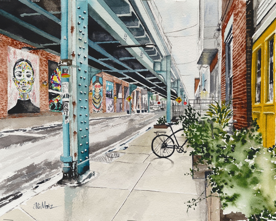 Under the El, Philly, Fishtown. Matted Watercolor Print. Philly Wall ...