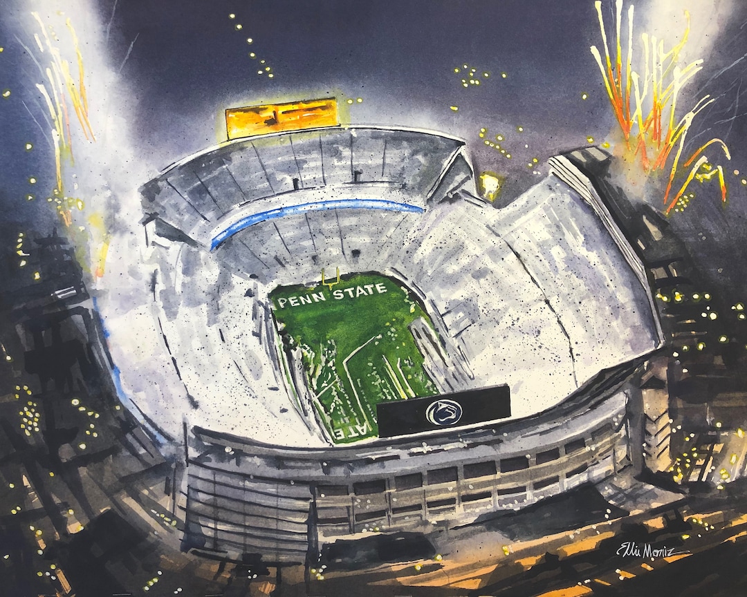Penn State Football White Out Watercolor Painting. Beaver Stadium Wall ...