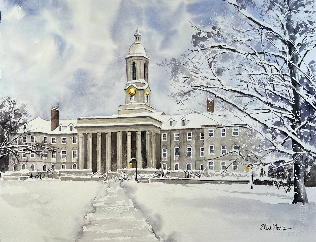 Penn State Old Main in Snow Painting. Matted Watercolor Print - Etsy