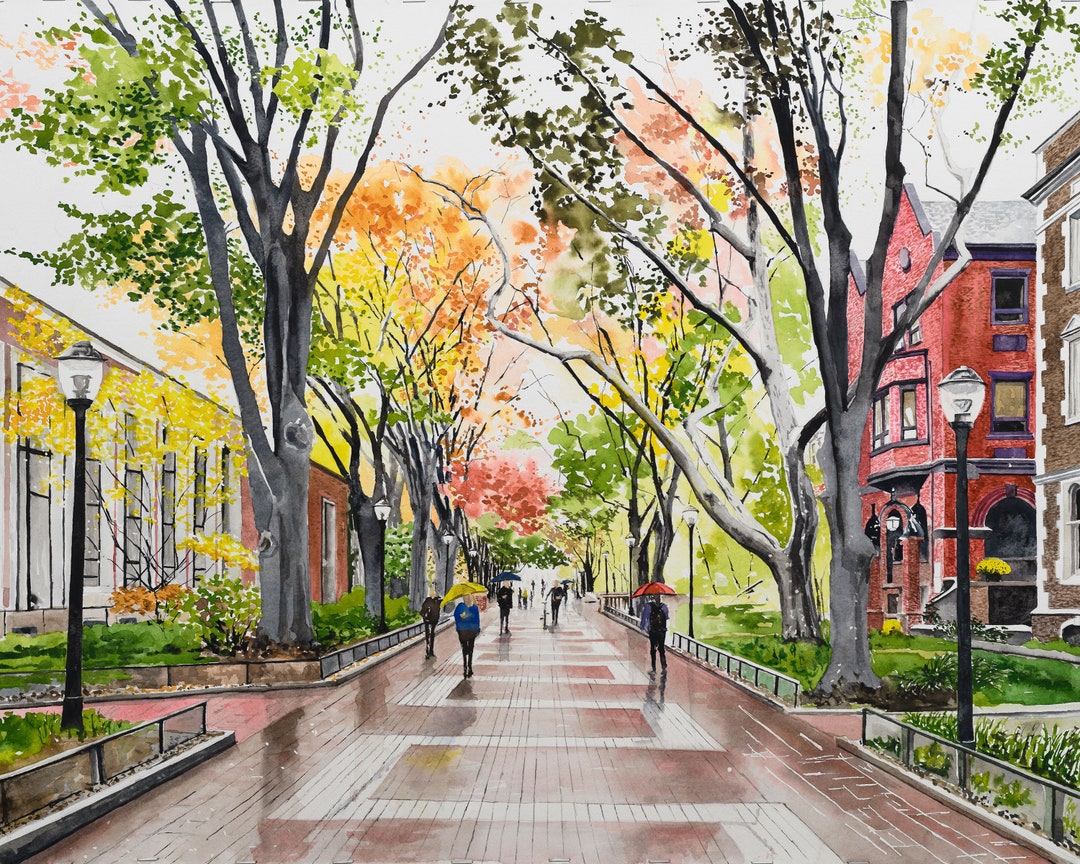 University of Pennsylvania Locust Walk. Philadelphia Watercolor Matted ...