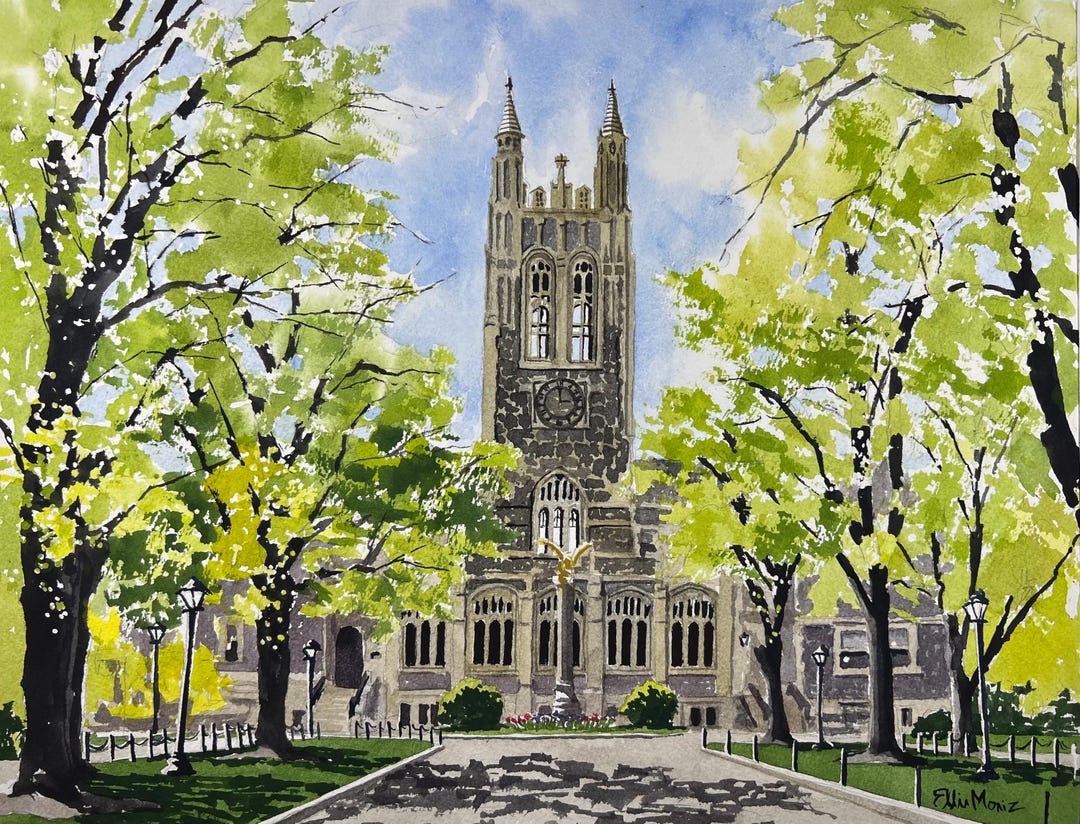 Boston College Print Gasson Hall in Spring Matted Watercolor Print ...