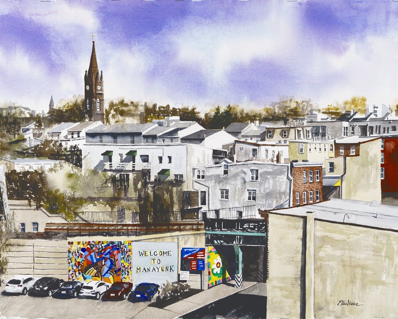 Manayunk Painting. Matted Watercolor Print. Philly Wall Art. - Etsy