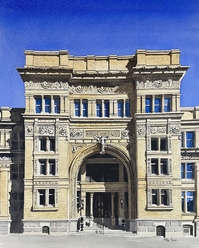 Drexel University Main Building Matted Watercolor Print - Etsy
