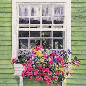 Window Flower Box. Matted Watercolor Print - Etsy