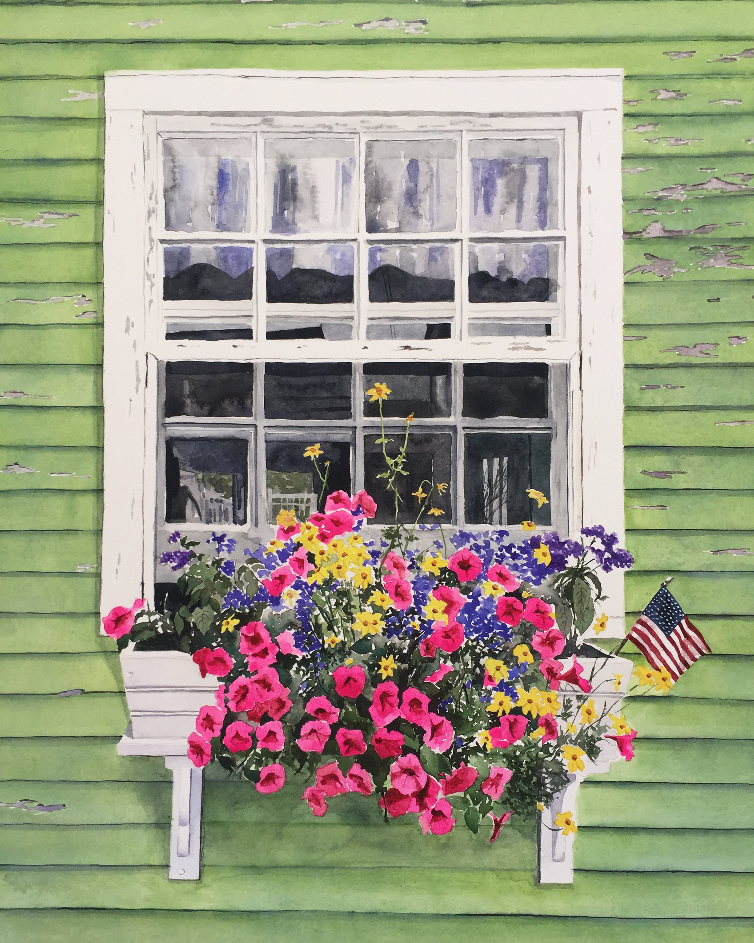 Window Flower Box. Matted Watercolor Print - Etsy