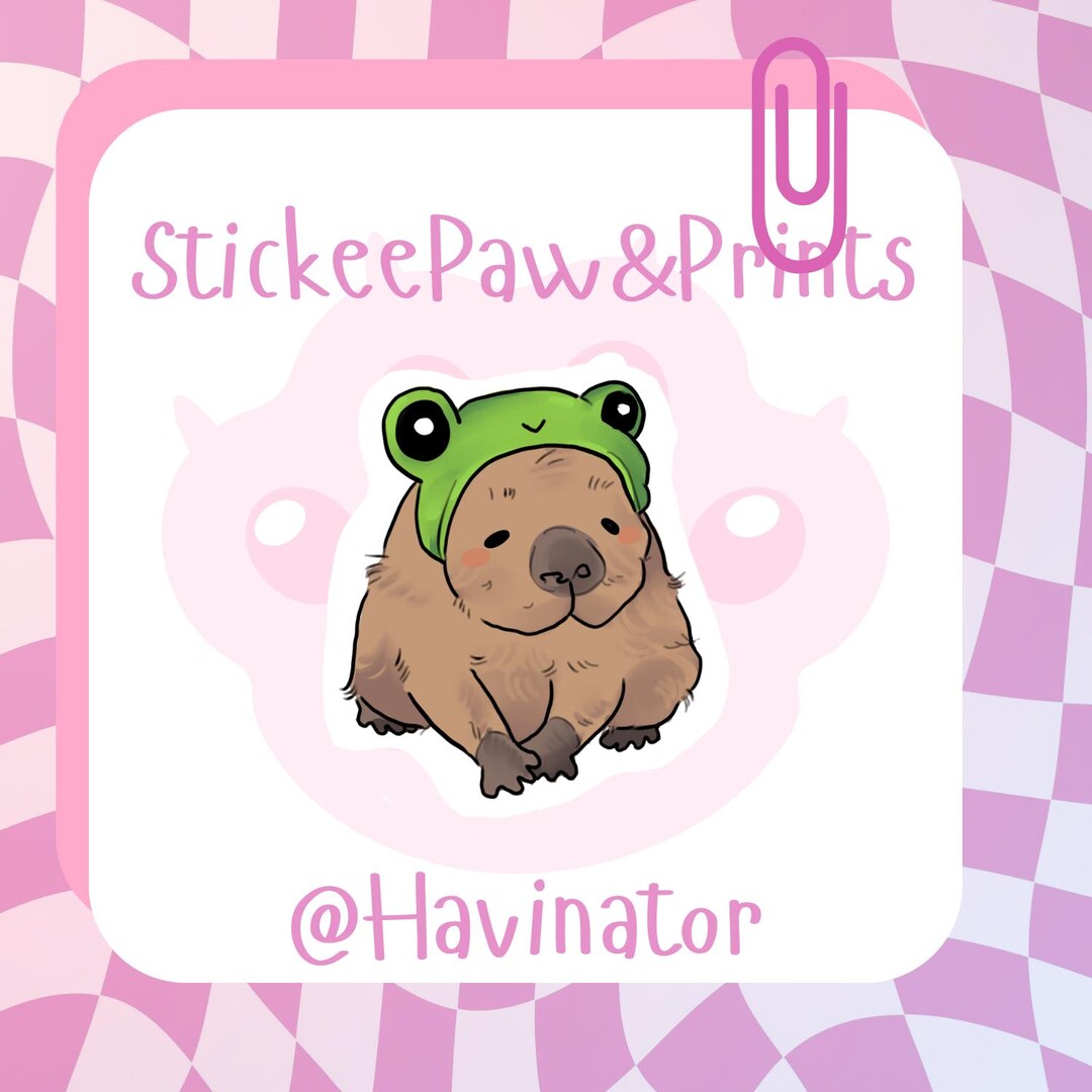 Capybara (frog Hat) - Laminated Sticker for Laptop, Journaling, Phone ...