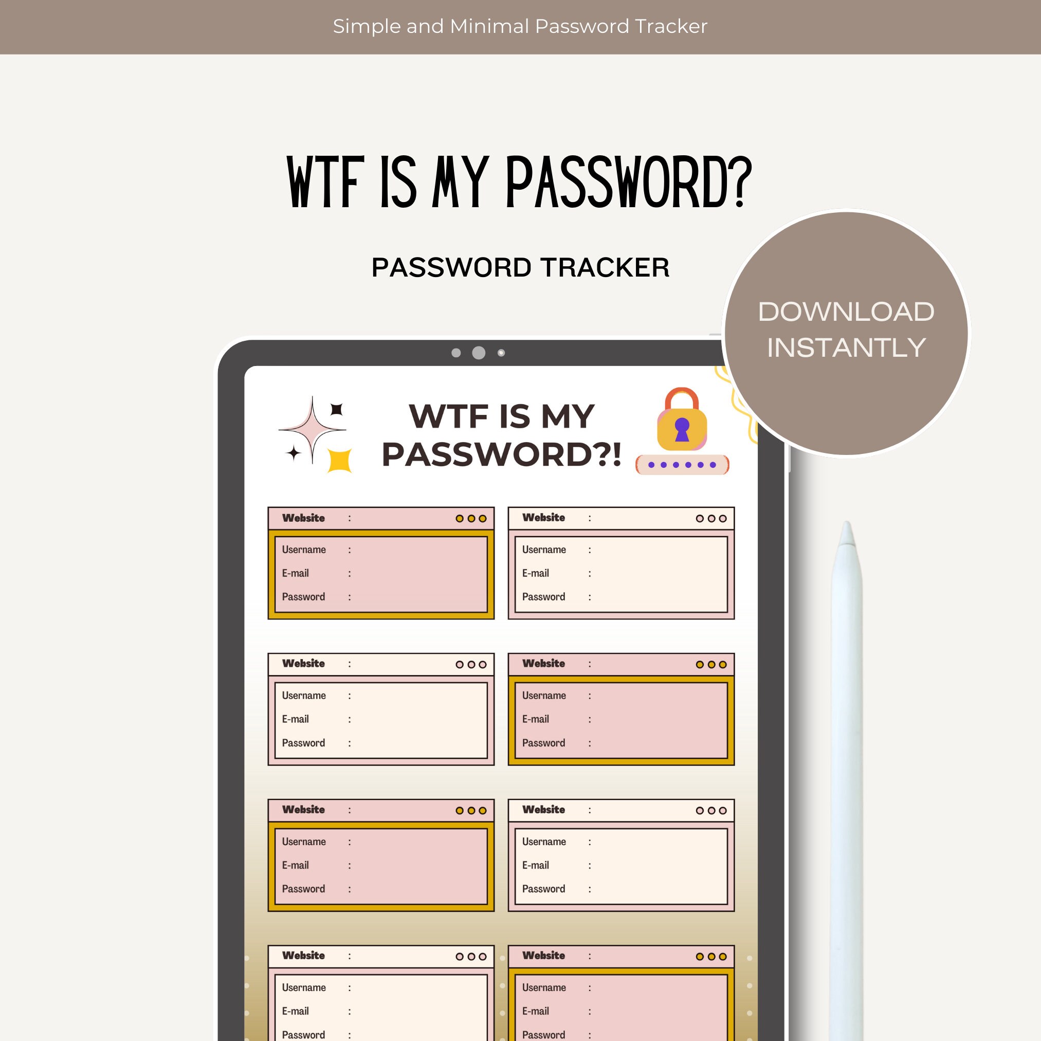 WTF is My Password?! Password Tracker Digital Download, Printable ...