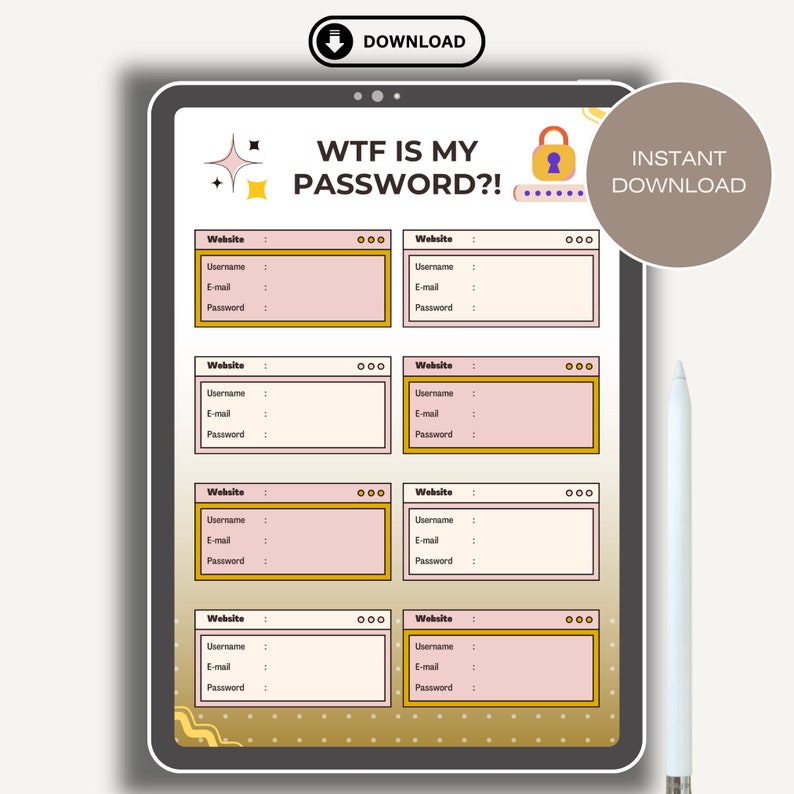 WTF is My Password?! Password Tracker Digital Download, Printable ...