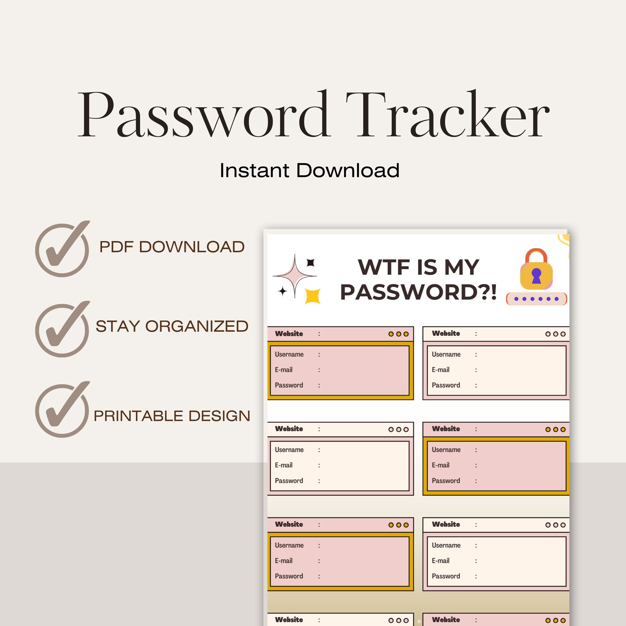 WTF is My Password?! Password Tracker Digital Download, Printable ...