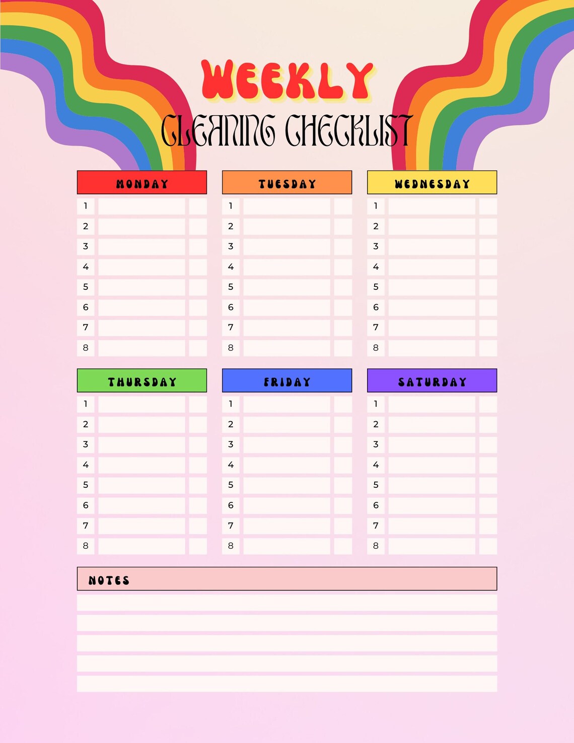 Printable Groovy Weekly Checklist - Instant Download Template - Etsy
